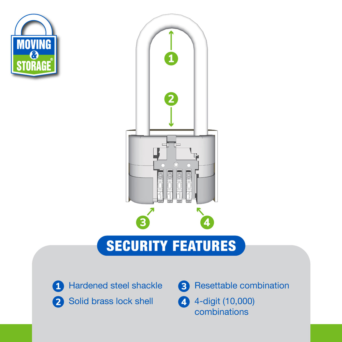 Combination Brass Padlock - 2" with Long Shackle – Advantage Box ...