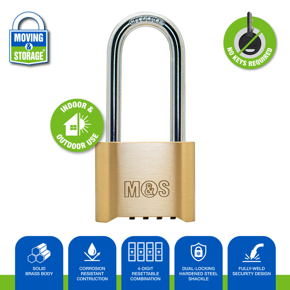 Combination Brass Padlock - 2" with Long Shackle - 2-1/2" – Advantage ...