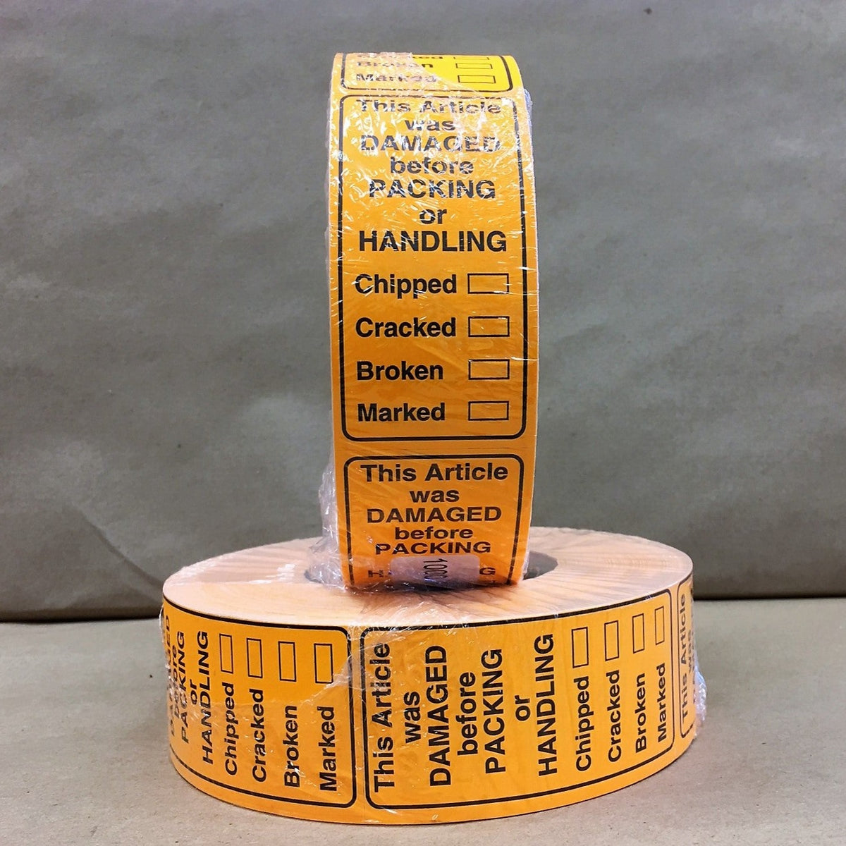"DAMAGED BEFORE PACKING" Labels – Advantage Box Company Limited