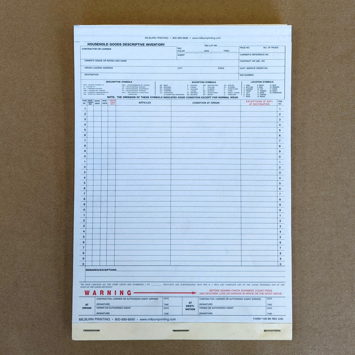Inventory List Book – Advantage Box Company Limited